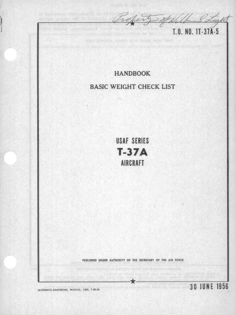 To 1T-37A-5 Basic Weight Checklist | PDF