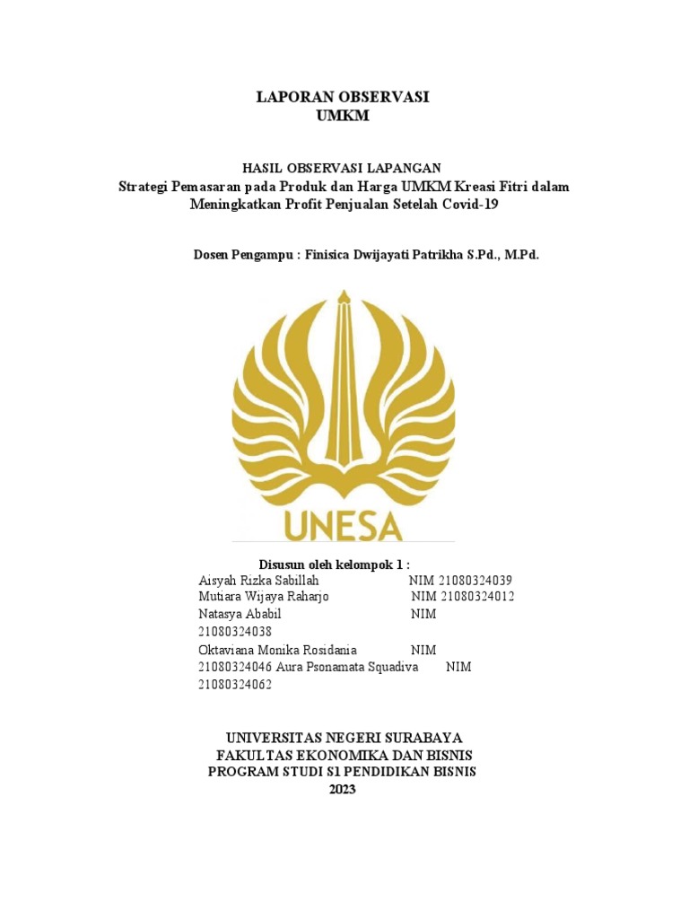 Kel 1 Laporan Observasi Umkm Riset Pemasaran | PDF