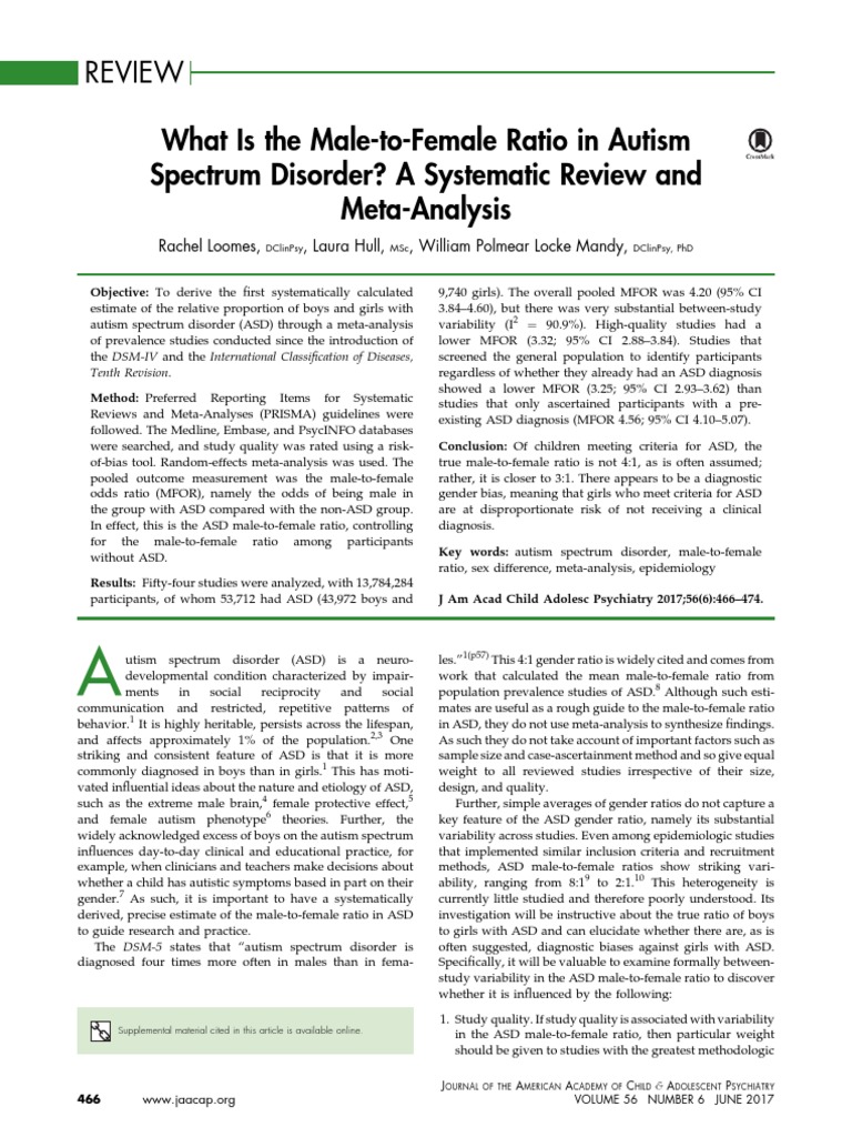 What Is The Male-To-female Ratio in Austism Spectrum Disorder A ...