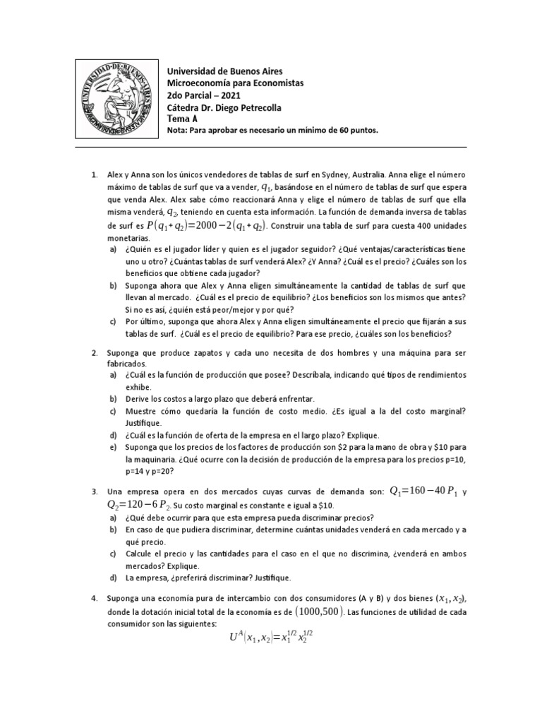 2do Parcial Micro I TEMA A | PDF