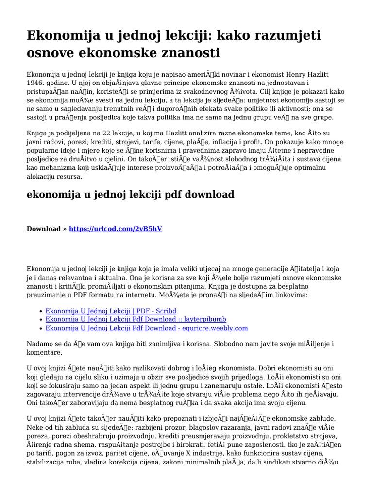 Ekonomija U Jednoj Lekciji | PDF