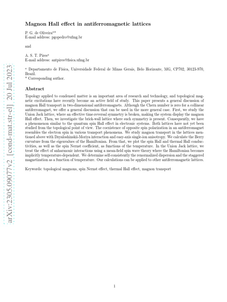 Magnon Hall Effect in Antiferromagnetic Lattices | PDF | Spin (Physics ...