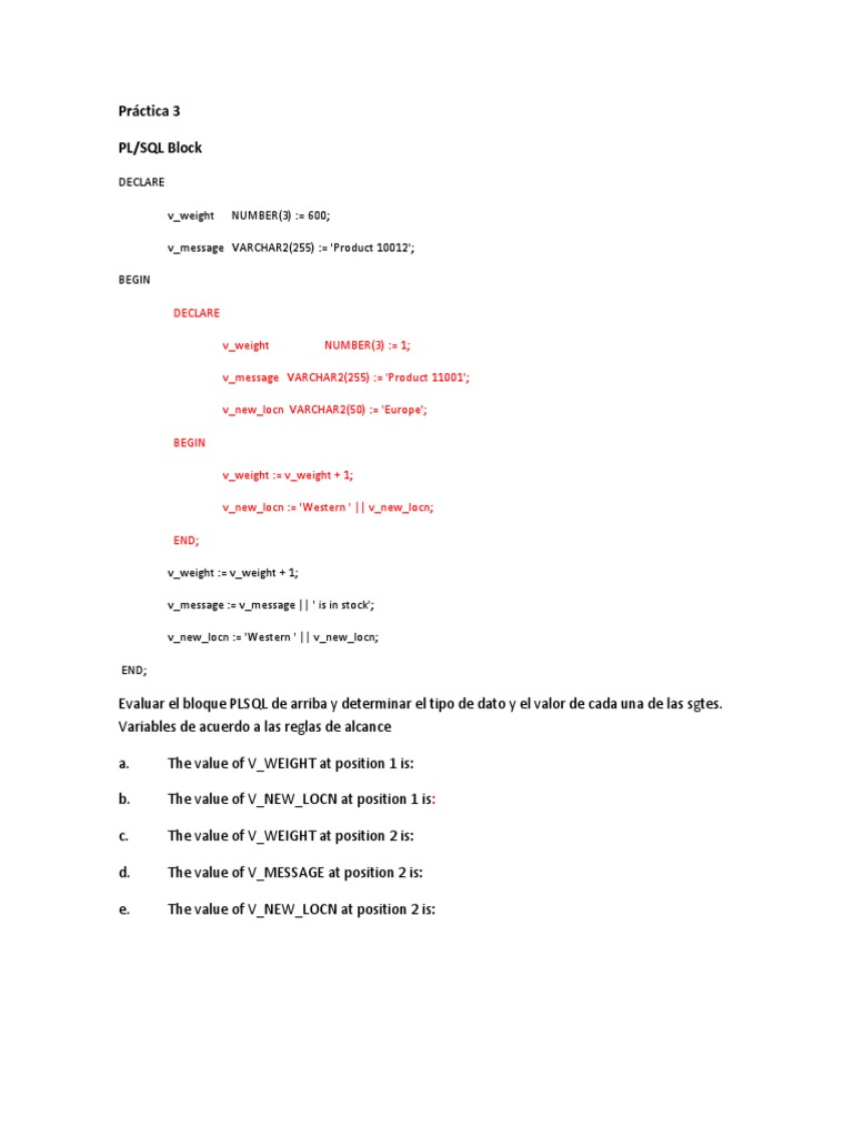 Evaluación y Ejecución de Bloques PL/SQL | PDF | Ingeniería de software | Informática
