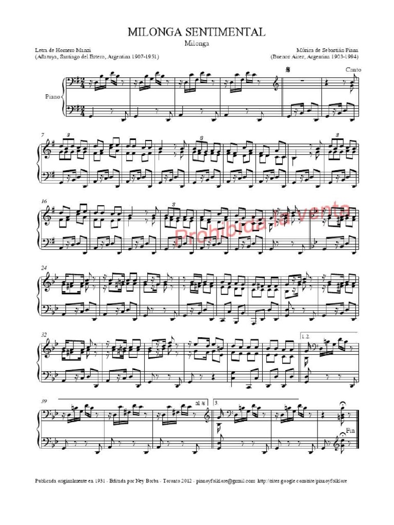 Milonga Sentimental Partitura | PDF