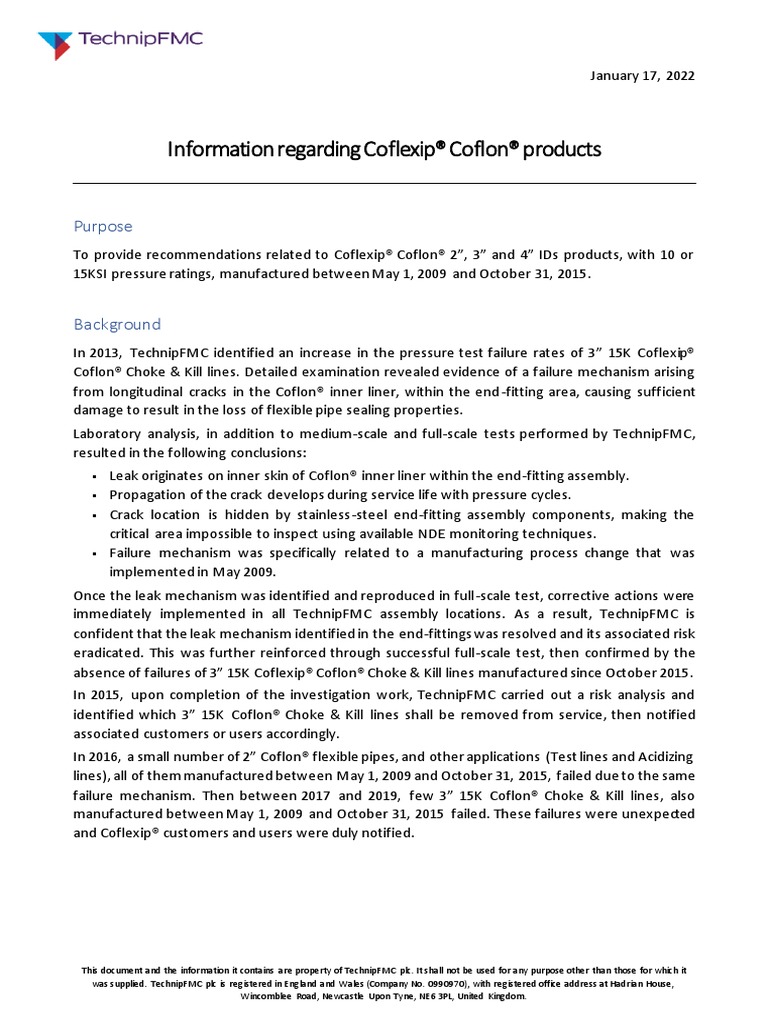 Information Regarding Coflexip Coflon Products | PDF | Leak