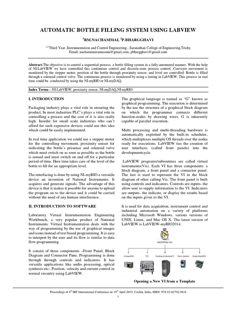 Automatic Bottle Filling System Using Labview: RM - Nachammai, P.Bhargghavi | PDF | System ...