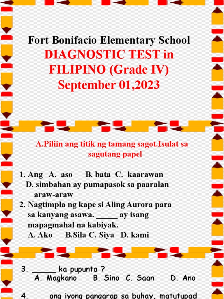 Diagnostic Test Filipino Grade IV | PDF