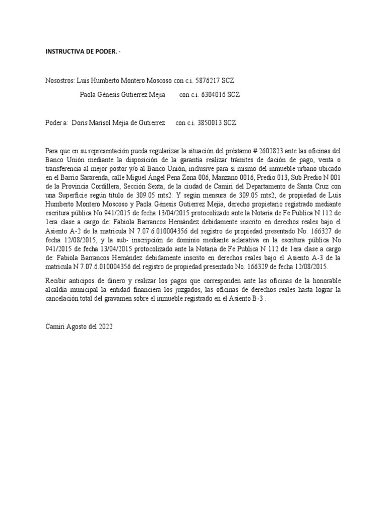 Instructiva de Poder | PDF