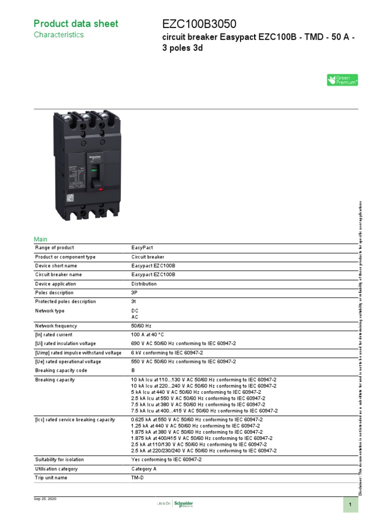 ficha_técnica_breaker_3x50_schneider_EasyPact EZC_EZC100B3050 | PDF ...
