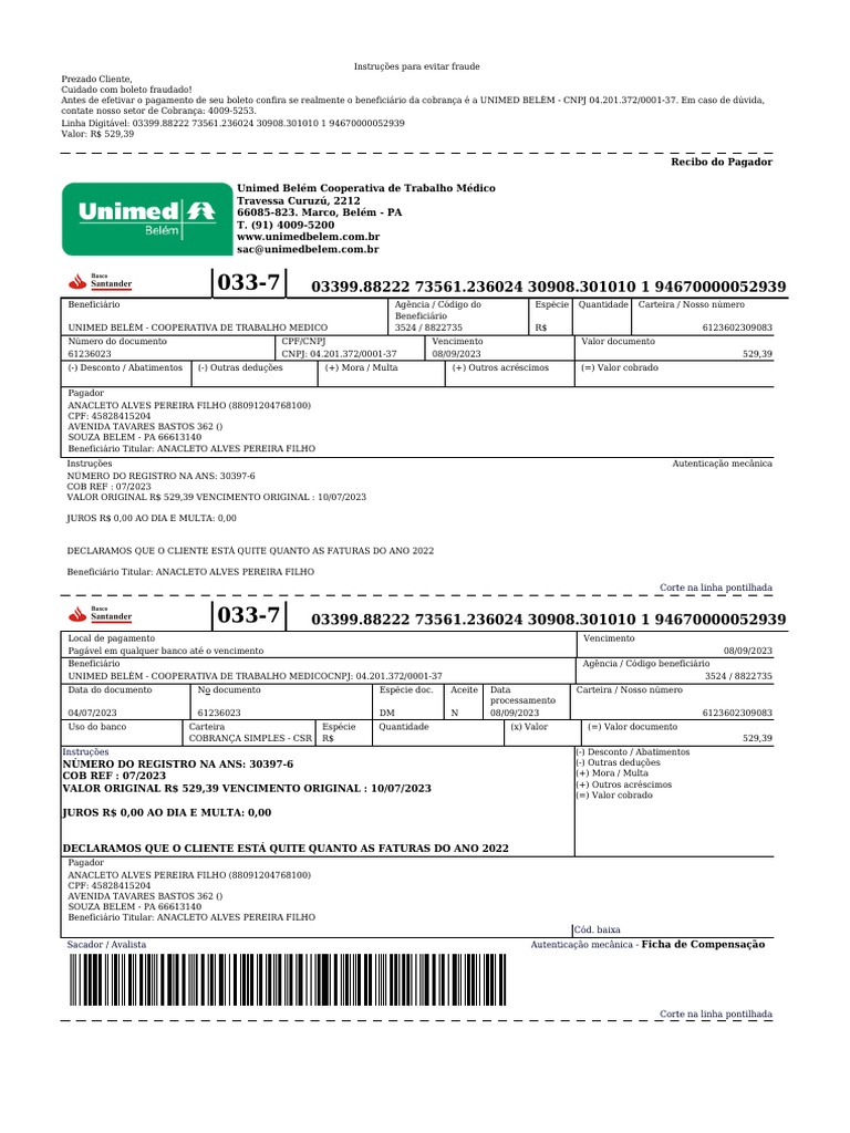Boleto Unimed Anacleto | PDF