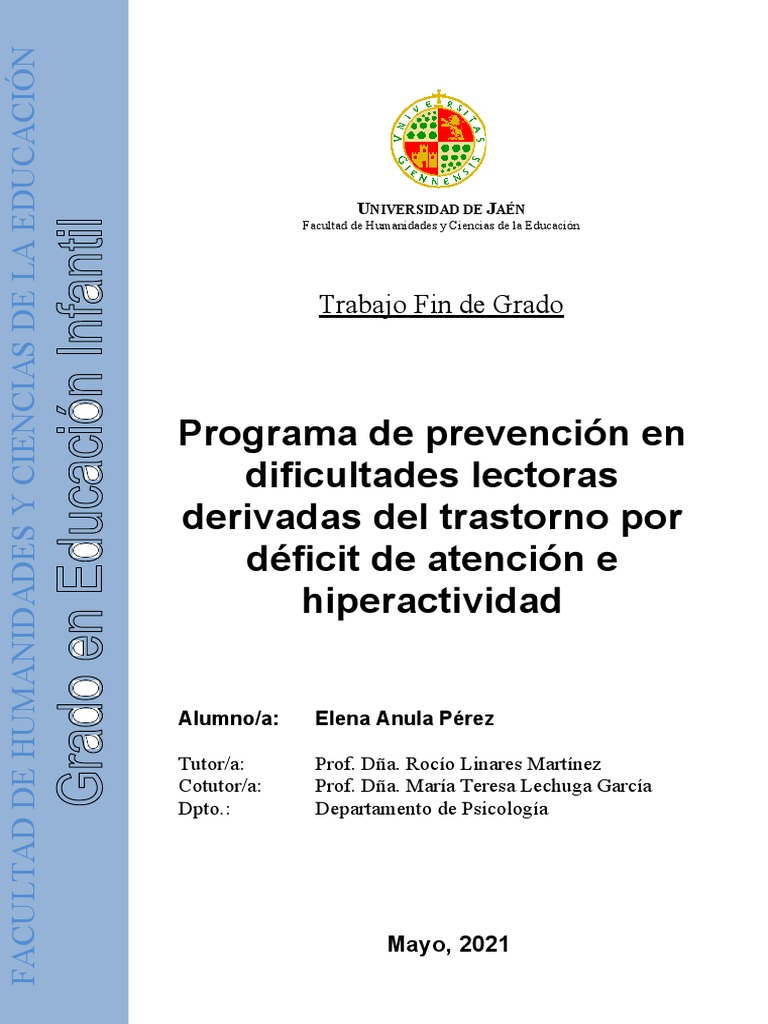 Prevención de Dificultades Lectoras en TDAH | PDF | Desorden ...
