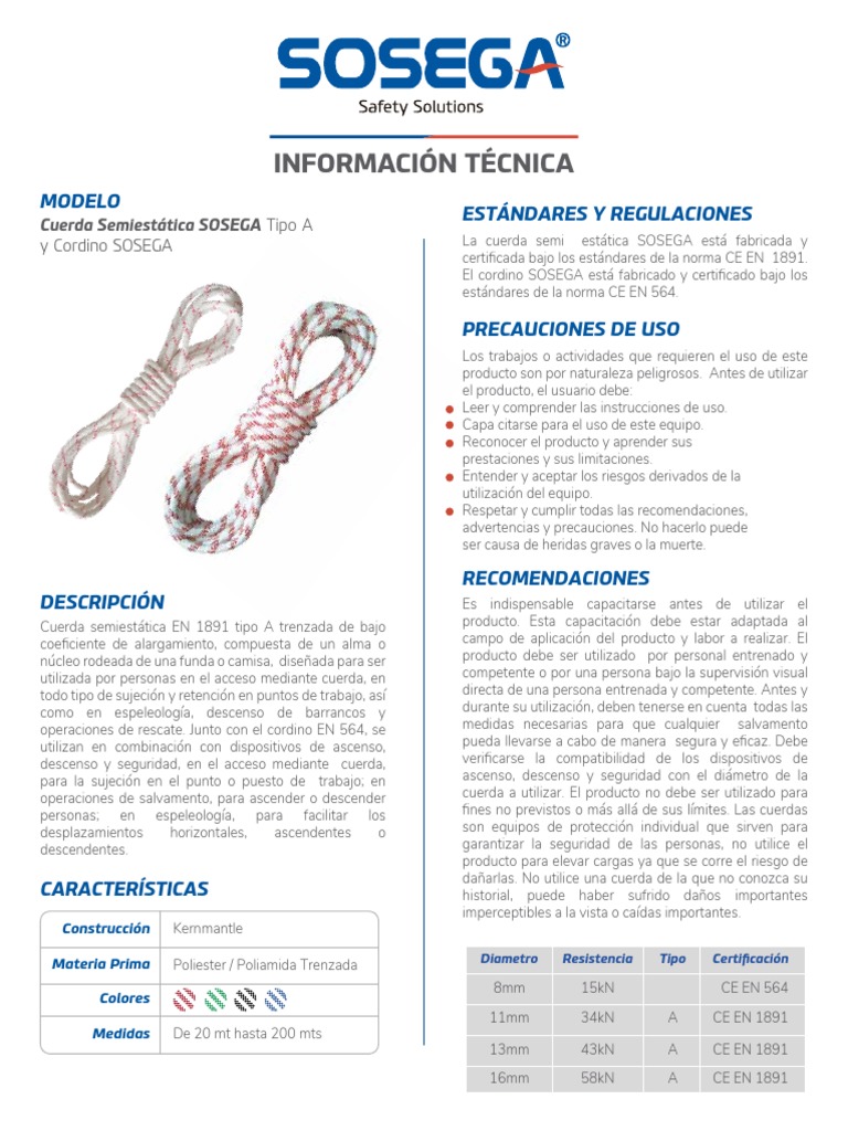 Cuerda Semiestática SOSEGA CE EN 1891 | PDF | Cuerda