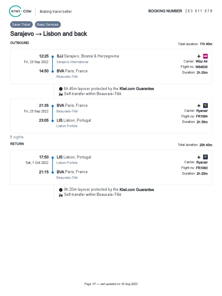 Sarajevo to Lisbon Travel Itinerary | PDF | Travel Visa | Airlines