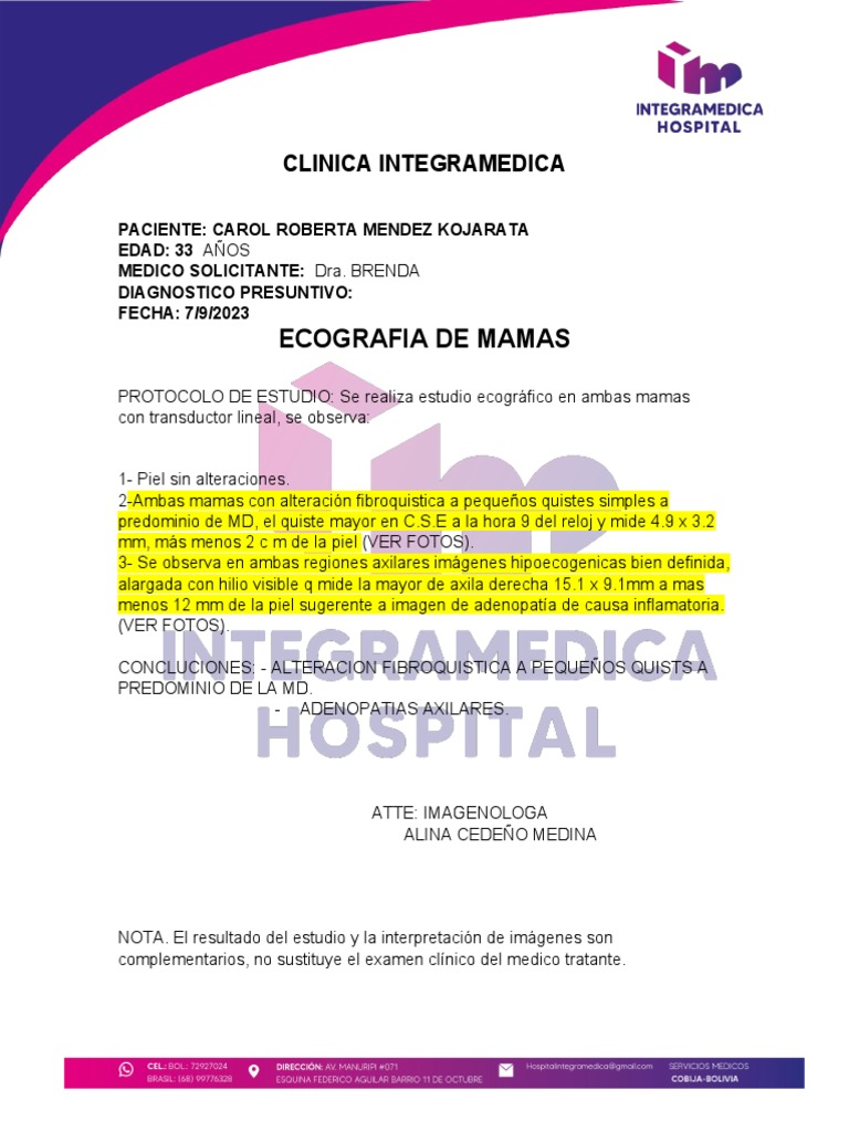 Ecografía Mamaria: Alteración Fibroquística y Adenopatías | PDF