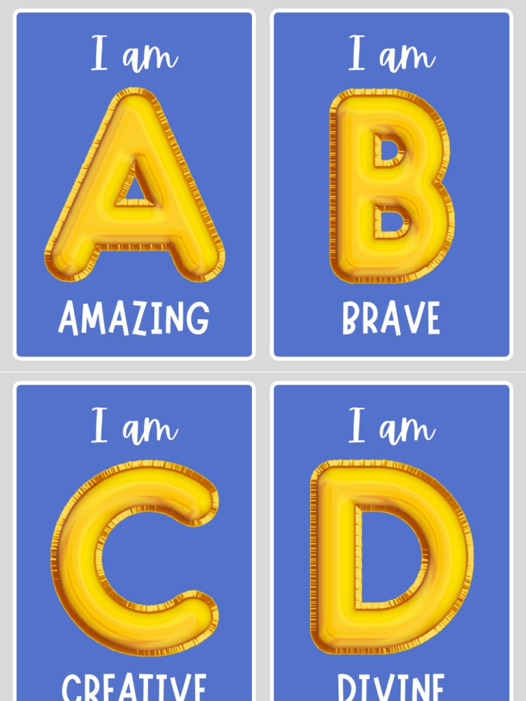 Gold Positive Affirmation Alphabet Flashcards | PDF
