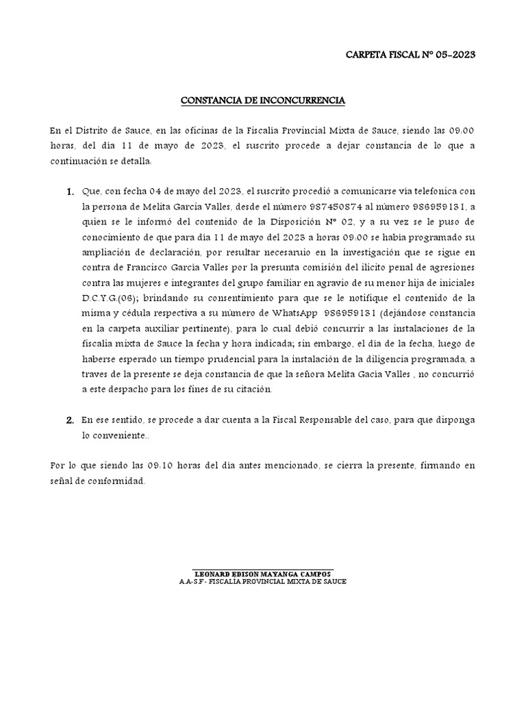 Cf. - 05-2023-Actas de Inconcurrencia | PDF