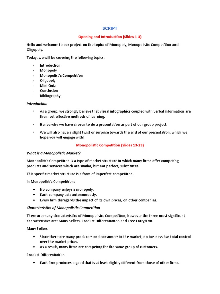 Economics Project - Script Monopolistic Competition | Download Free PDF | Monopoly | Brand
