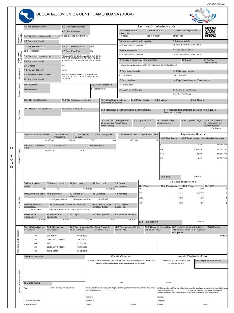 Declaracion Unica Centroamericana (Duca) : Identificación de La ...