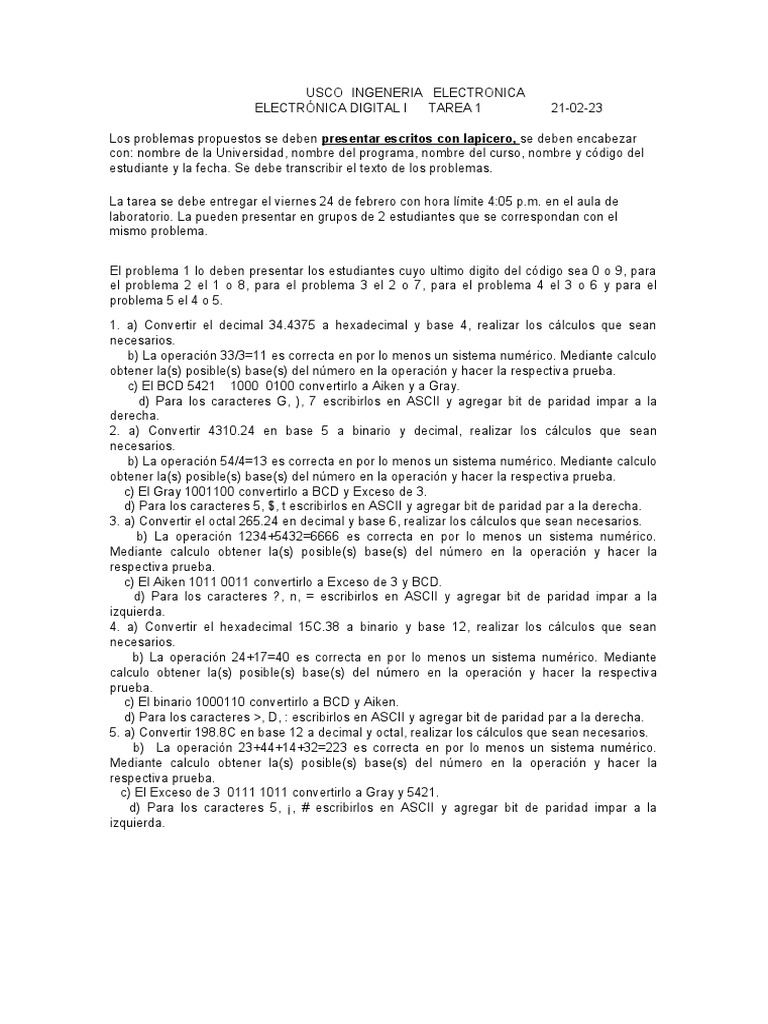 Ejercicios Sist Núm y Cód. Bin | PDF