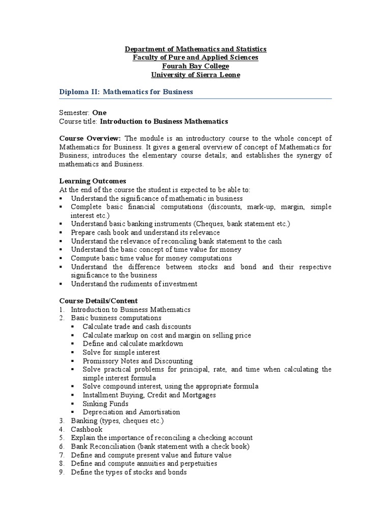 Business Mathematics Course Overview | PDF | Interest | Mathematics