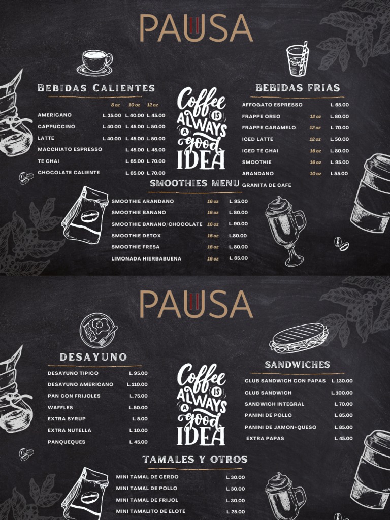 Black and White Chalkboard Textured Coffee Shop Menu Landscape | PDF ...