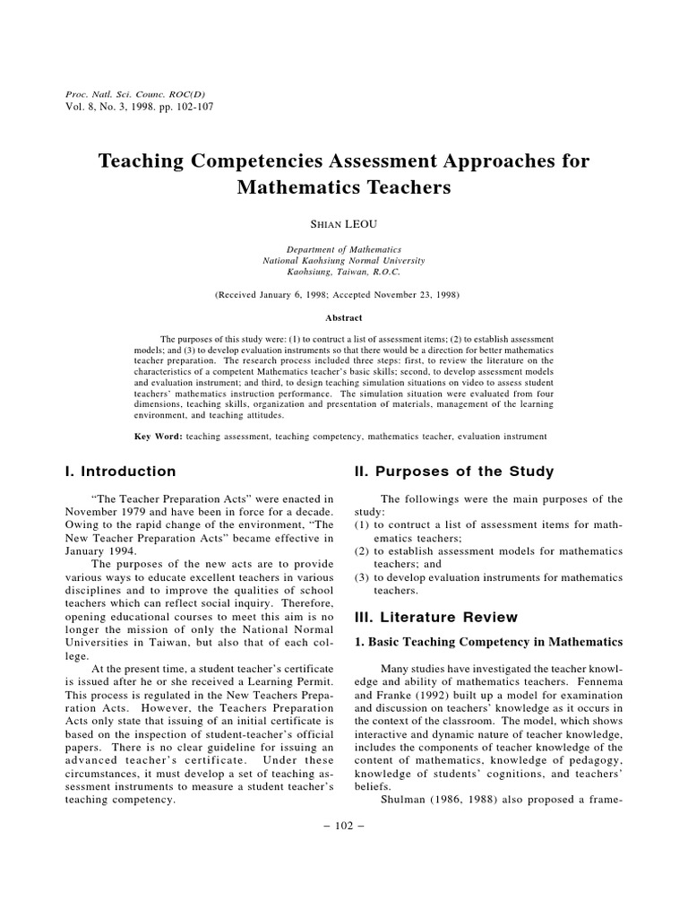 Teaching Competencies Assessment Approaches For Mathematics Teachers ...