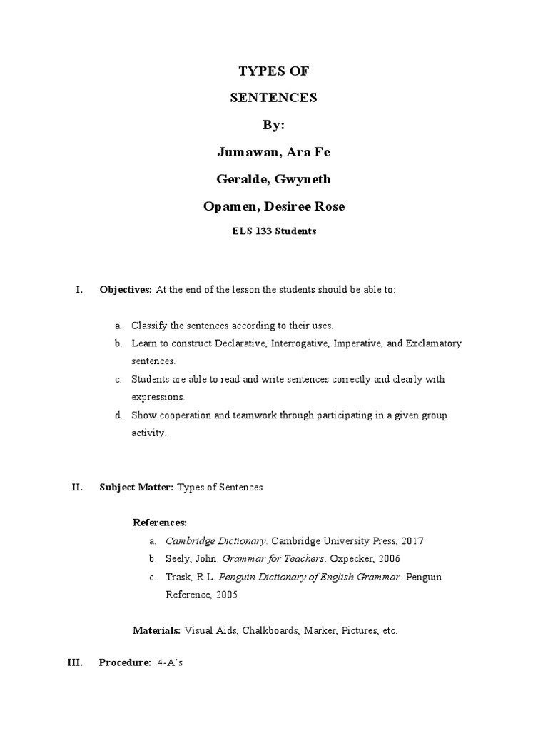 Types of Sentences | PDF | Sentence (Linguistics) | Question