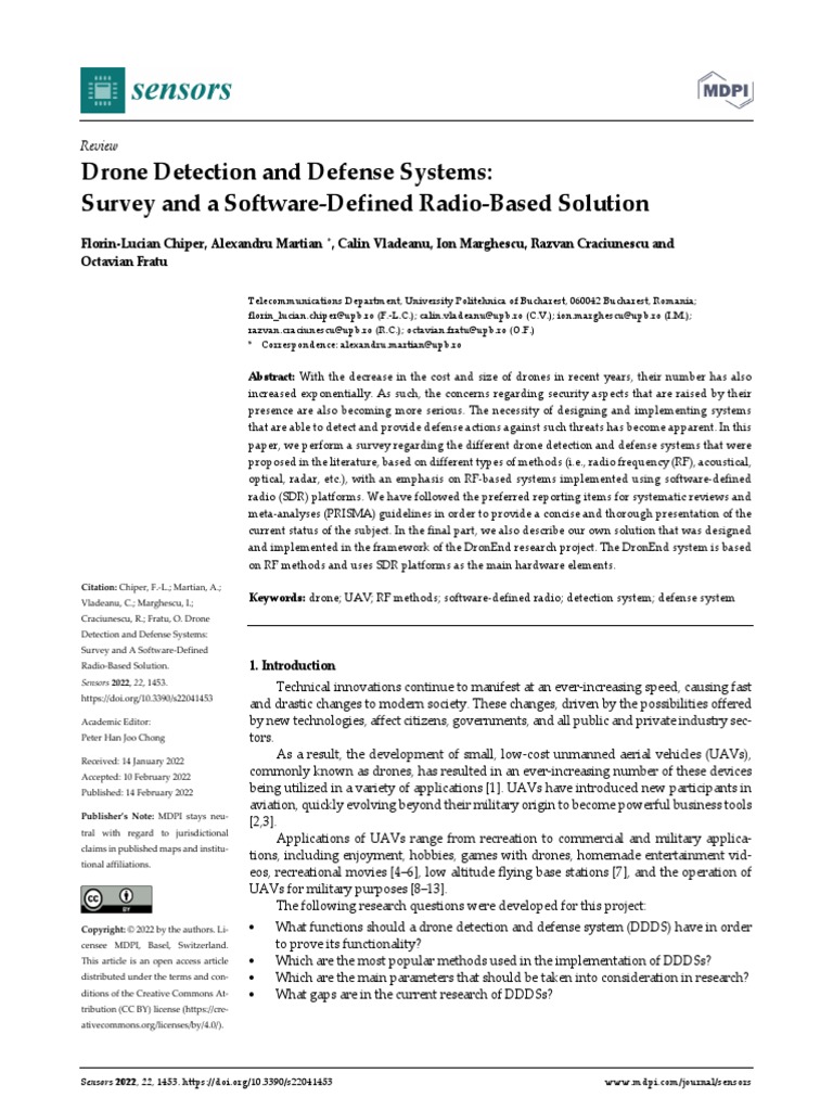 Drone Detection and Defense Systems Survey and A Software Defined Radio ...