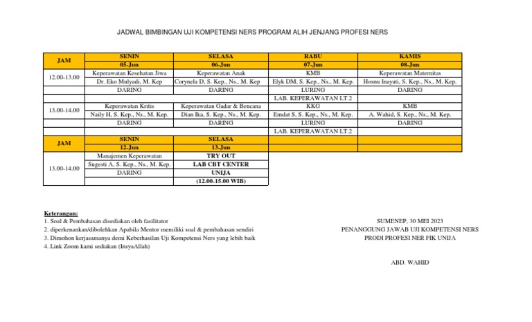 Jadwal Bimbingan Uji Kompetensi Ners | PDF