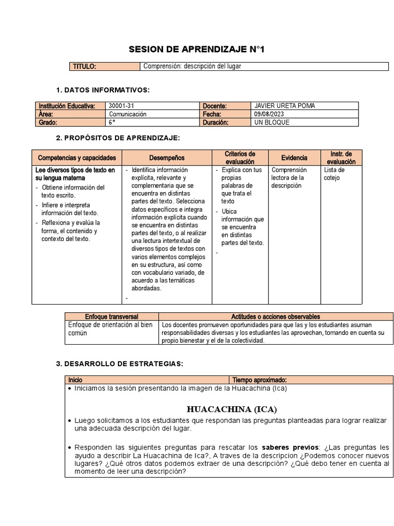 Sesion de Aprendizaje N | PDF | Evaluación | Aprendizaje