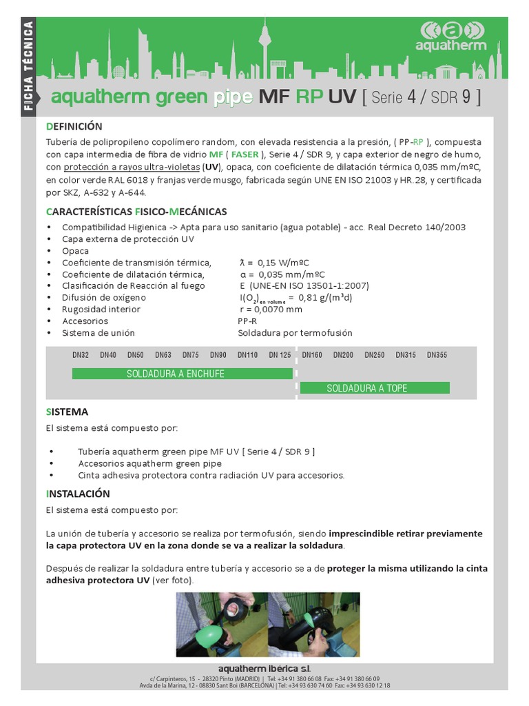 FT Aquatherm Green Pipe SDR9 MF UV | PDF | Ultravioleta | Tubería (transporte de fluidos)