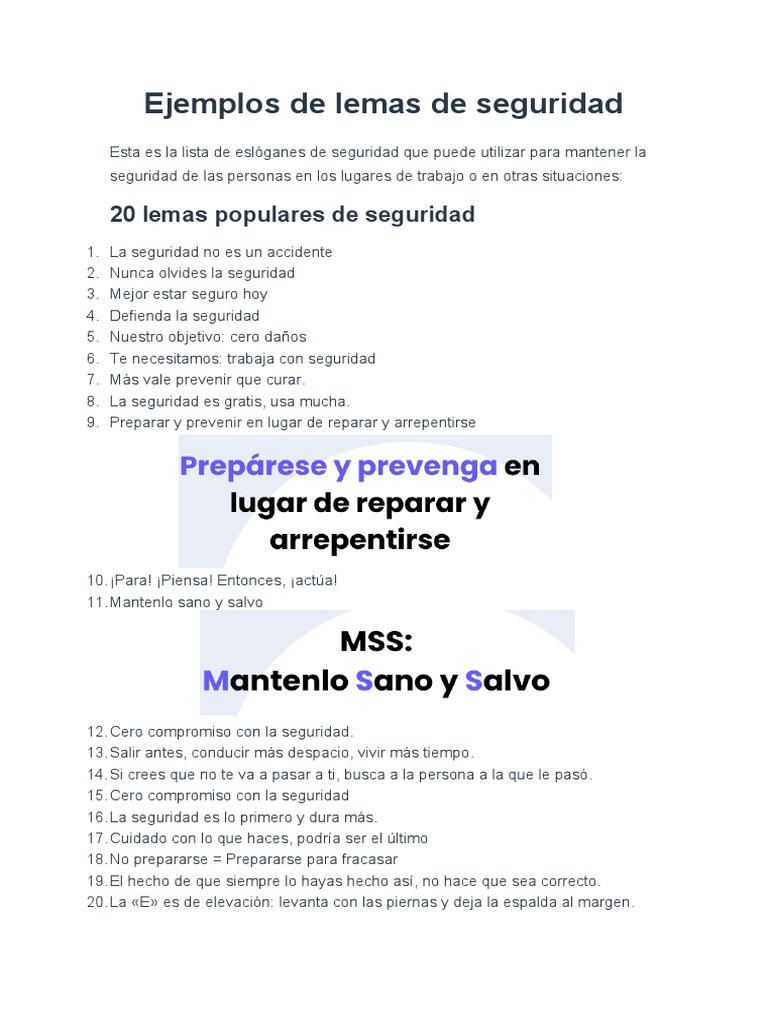 Lemas y Arengas de Seguridad Efectivas | PDF