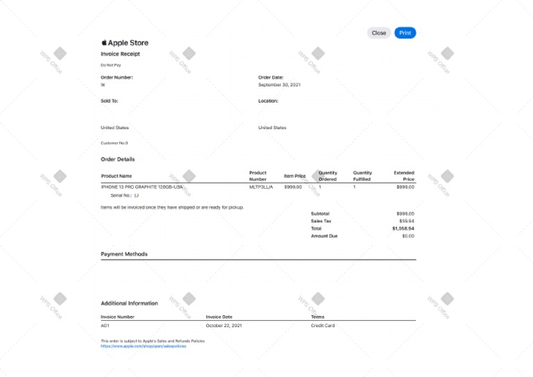 Apple iPhone 13 Pro 128gb Invoice | PDF