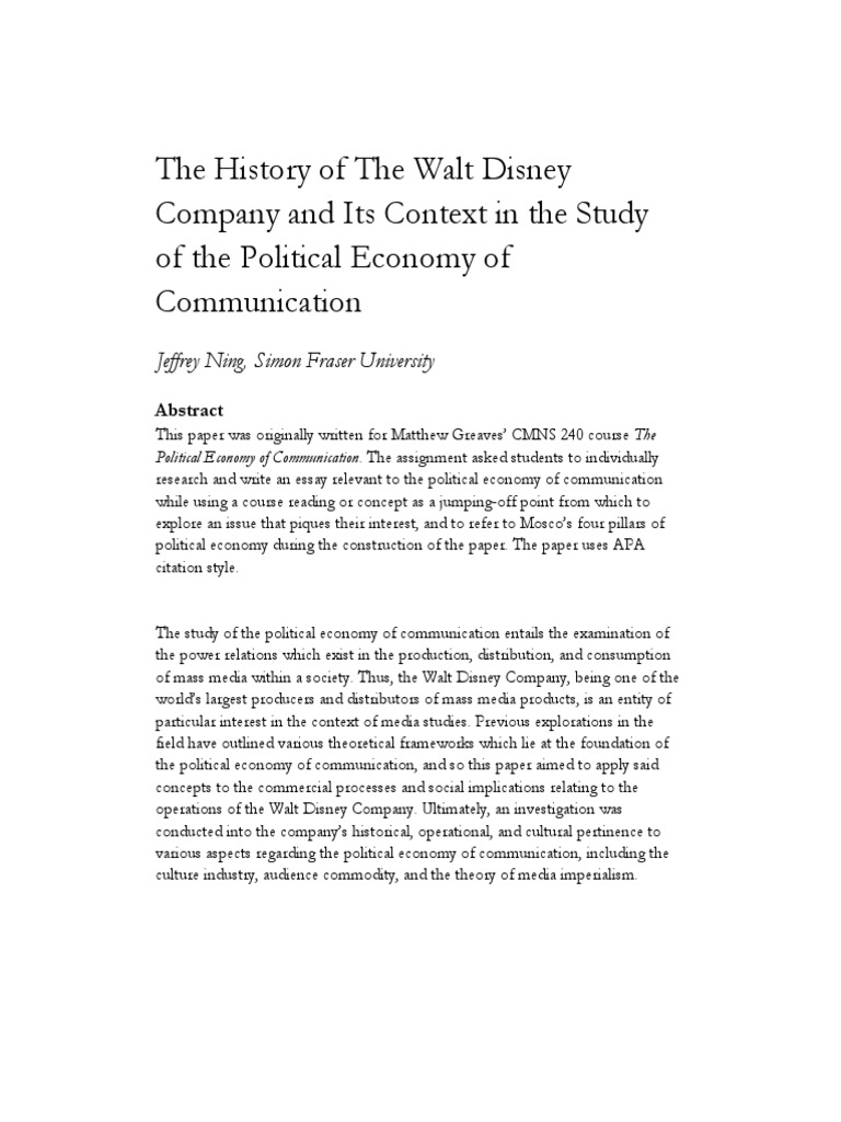 Disney's Role in Media Economics | PDF