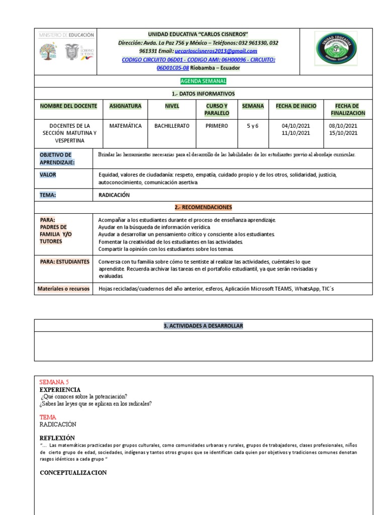 Plan Semanal 1mat Semana 5y6 | PDF | Enseñando | Modificación de comportamiento