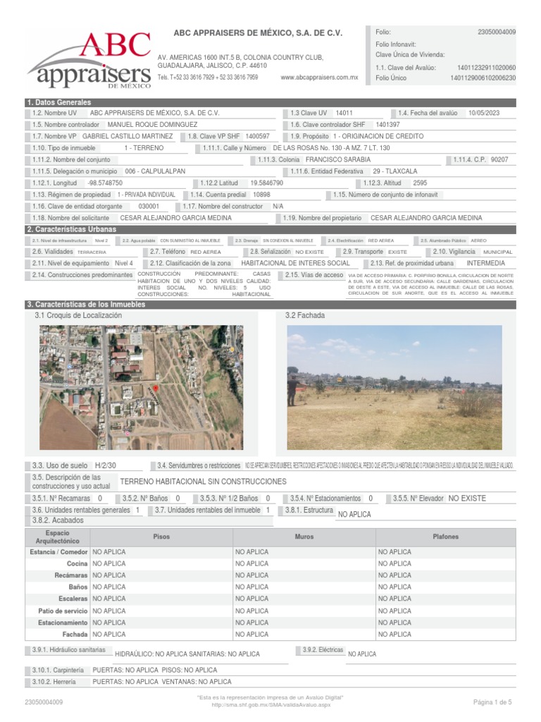 Ejemplo de Avaluo SHF | Descargar gratis PDF | Valoración (Finanzas) | Bienes raíces