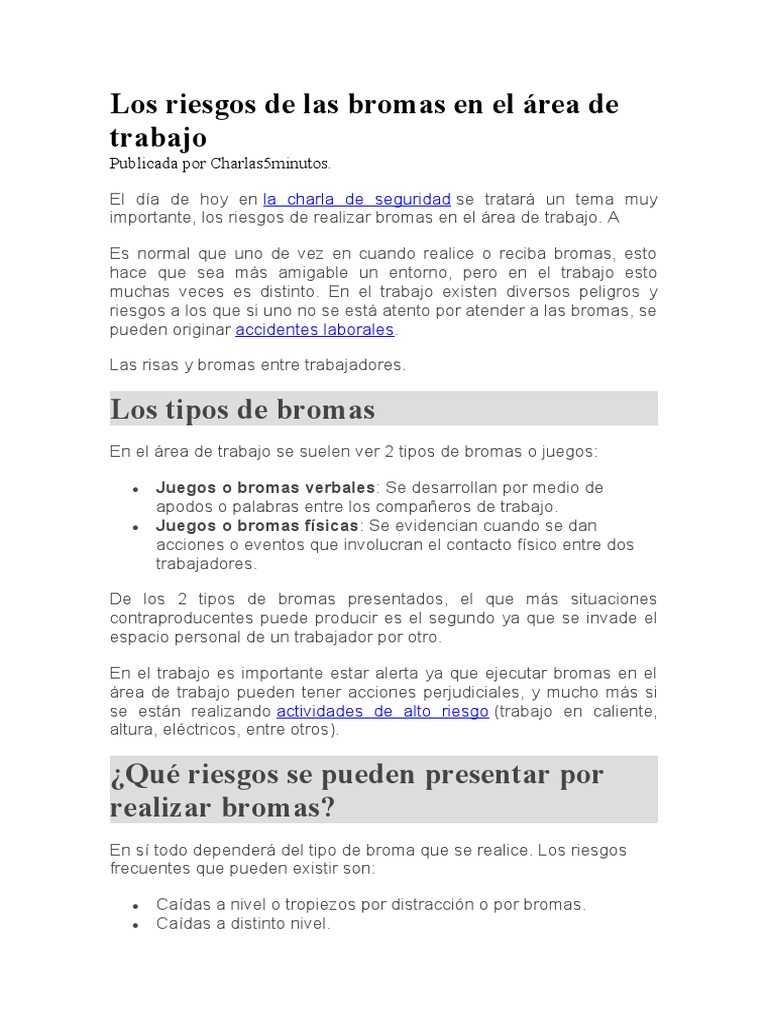 Riesgos de Bromas en el Trabajo | PDF