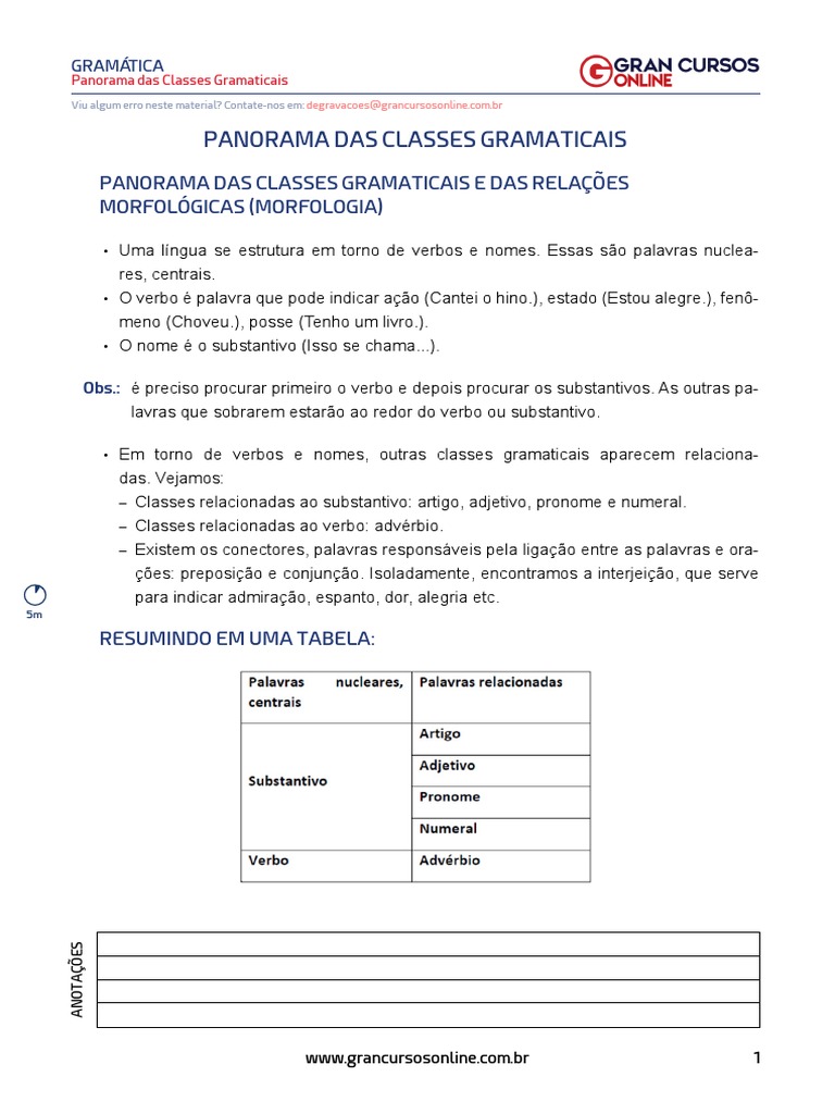 Gramática Aula 1 Parte 2 Pdf Pdf Classe Gramatical Relações