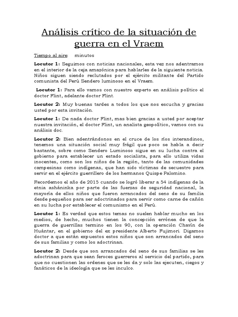 Análisis Crítico de La Situación de Guerra en El Vraem | PDF