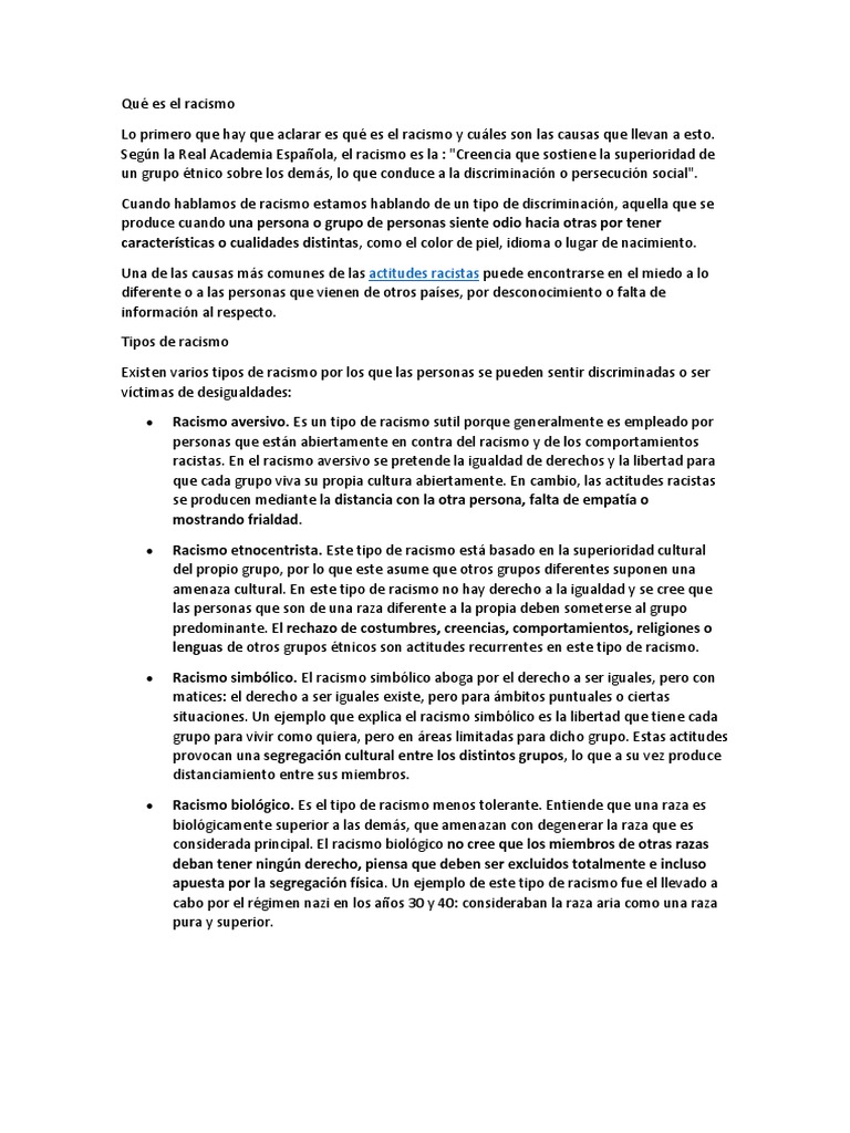 Qué Es El Racismo | PDF | Racismo | Discriminación y relaciones raciales