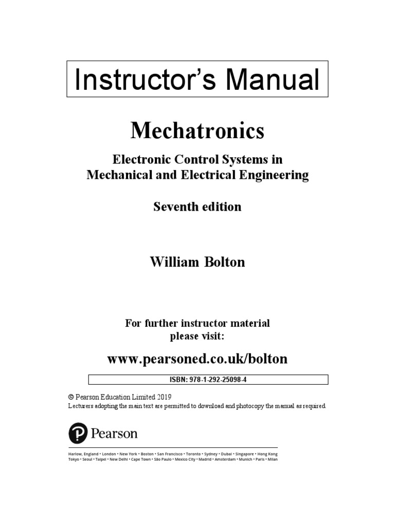 Mechatronics Electronic Control Systems in Mechanical and Electrical Engineering (Instructor ...