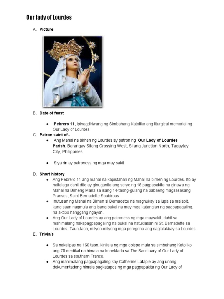 Our Lady of Lourdes | PDF