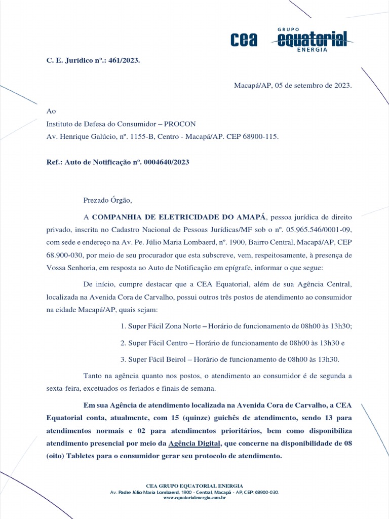 Resposta da CEA Equatorial ao PROCON | PDF | Centro de atendimento | Crédito
