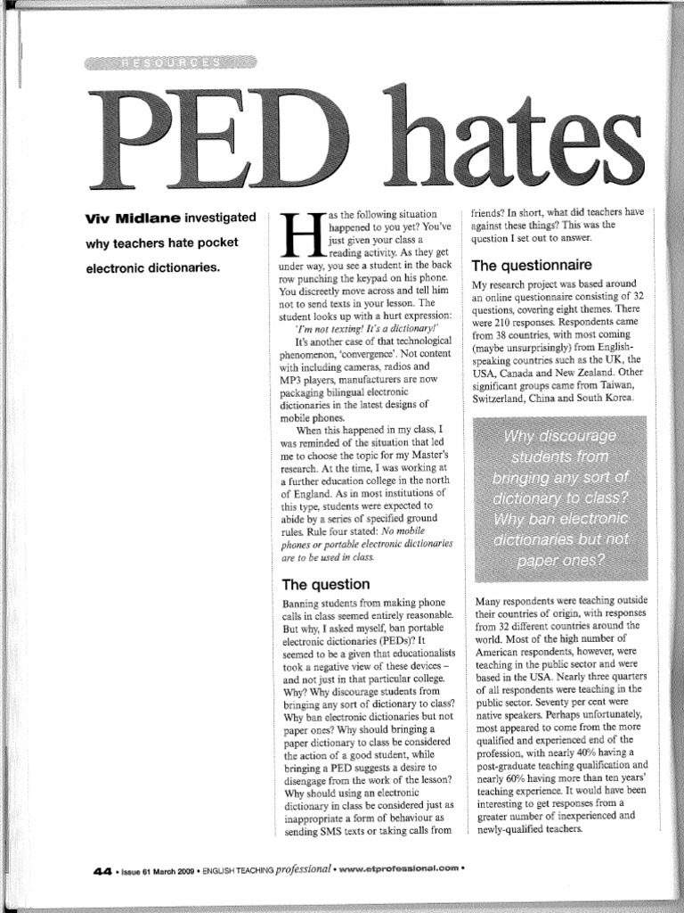 ETp Article PET Hates Pocket Electronic Dictionaries | PDF ETp Article PET Hates Pocket Electronic Dictionaries | PDF