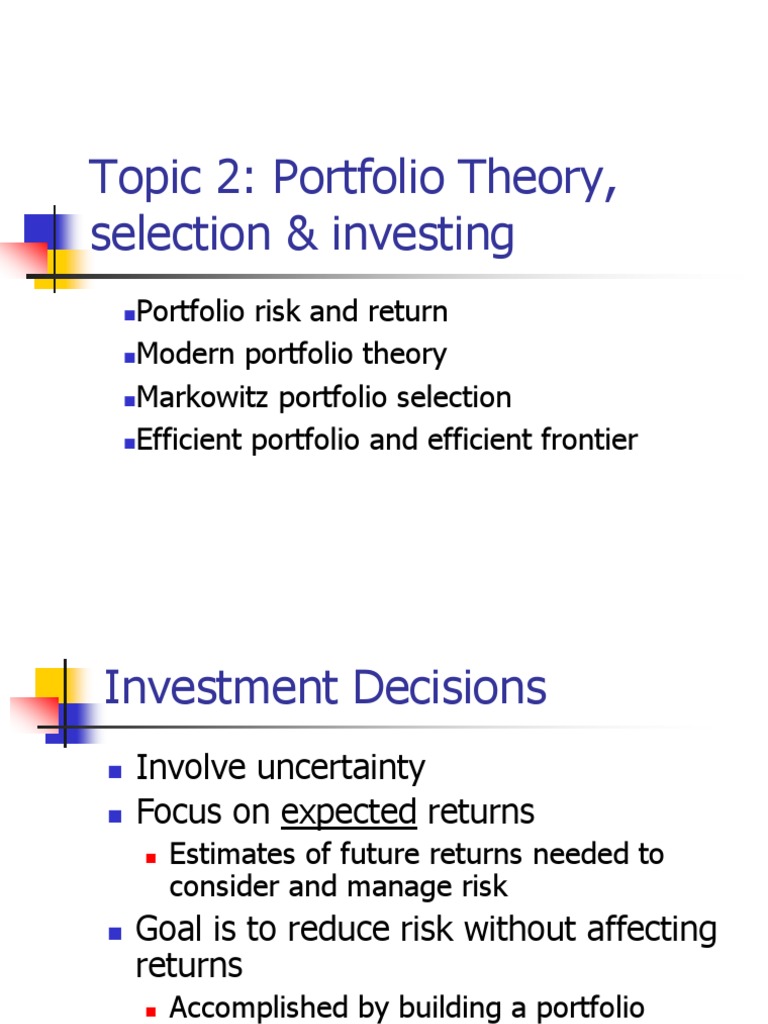 Topic 2: Portfolio Theory, Selection & Investing | PDF | Modern ...