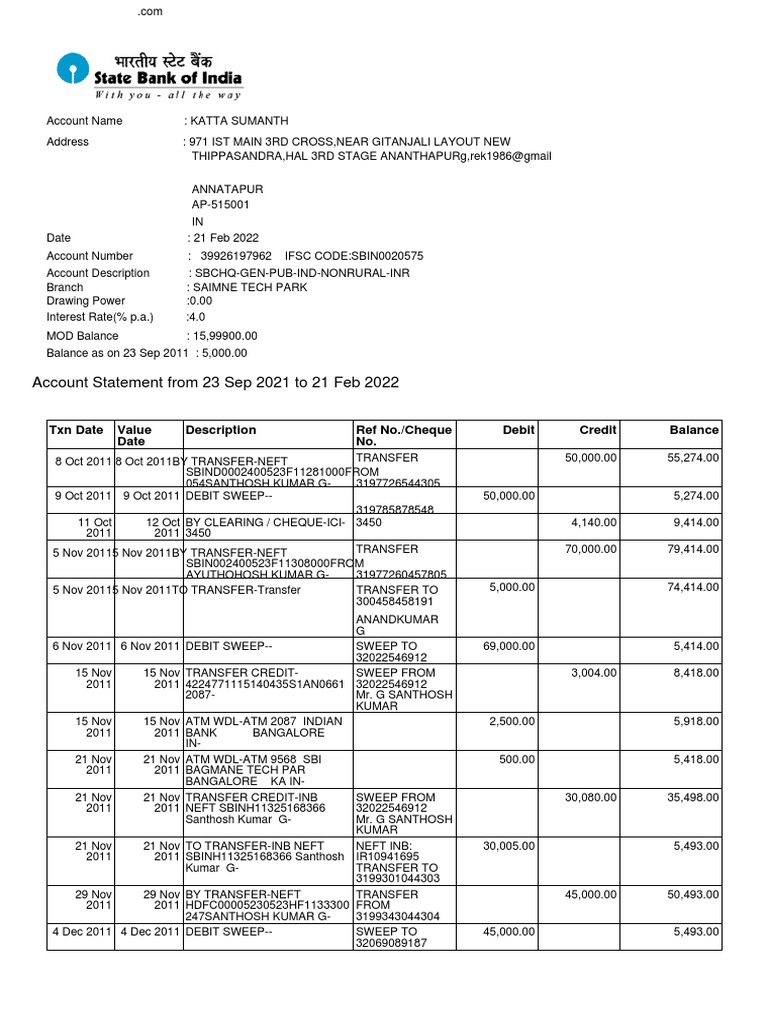 Sbi Statement | Download Free PDF | Debit Card | Banks