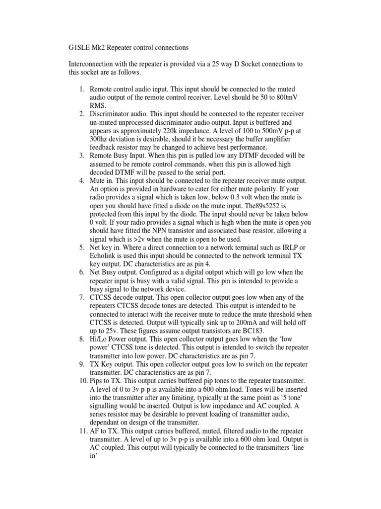 G1SLE Mk2+RevA Repeater Control Connections | PDF | Electrical ... G1SLE Mk2+RevA Repeater Control Connections | PDF | Electrical ...