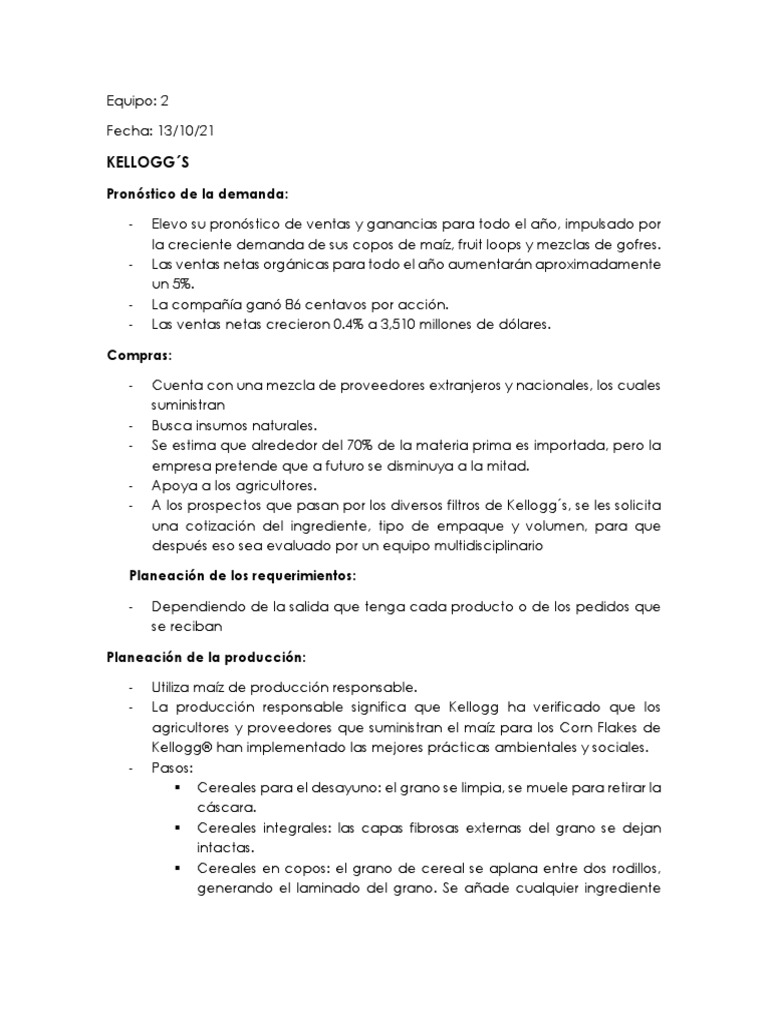 Cadena De Suministro Kellogg S PDF Marketing Los Consumidores