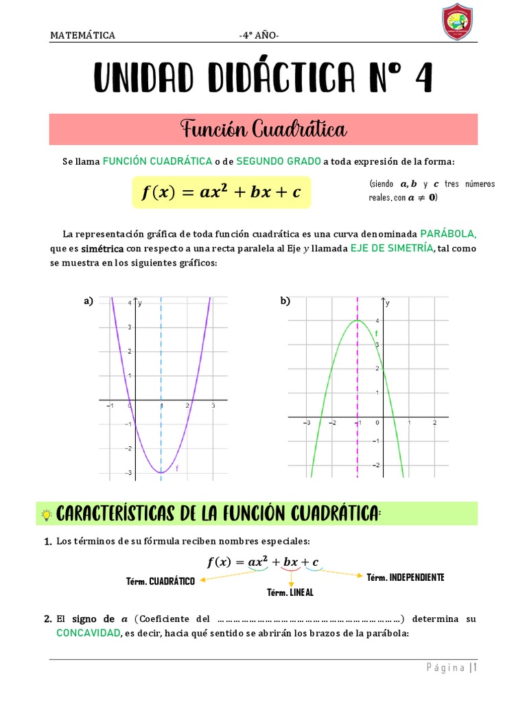 Función Cuadrática - Unidad 4 | PDF | Ecuación cuadrática | Geometría analítica