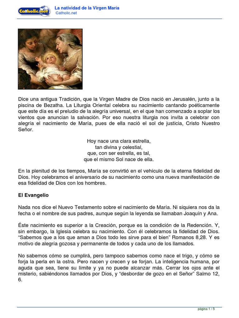 La Natividad de La Virgen María | PDF | María, madre de Jesús | Jesús